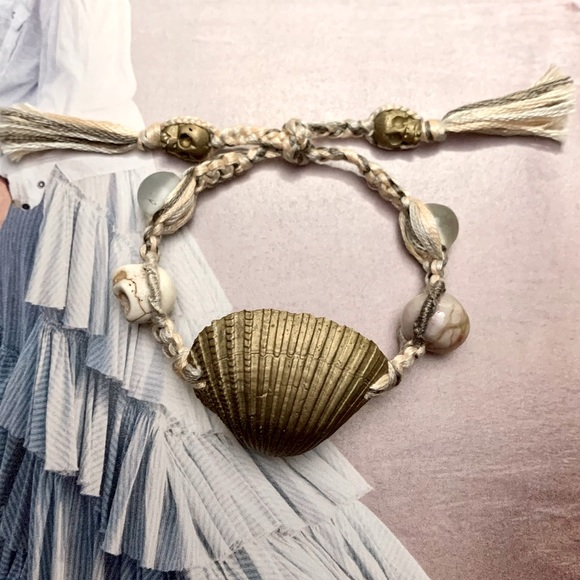 Jewelry | Brass Shell Woven Bracelet With Skull Details | Poshmark